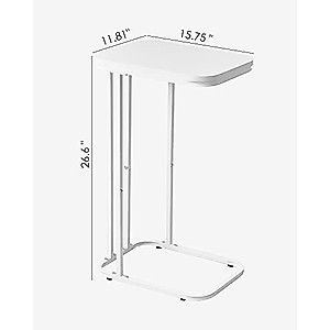 KJGKK C Shaped End Table, 26.6 inches High Side Table for Couch Sofa Bed, Tv Tray, for Living Room, Bedroom, Small Spaces, Metal Frame, White