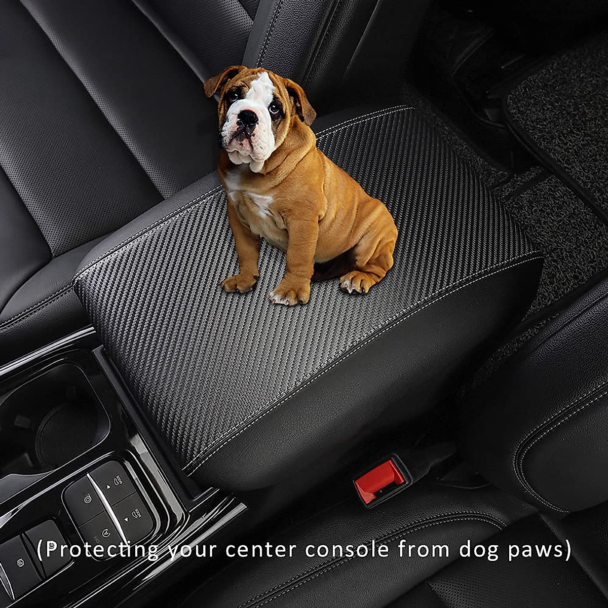 INTGET Car Center Console Armrest Cover for 2023 2022 Ford Explorer Accessories 2020 2021 Leather Middle Arm Rest Dog Seat Cover Console Lid Protector(Carbon Fiber Leather)