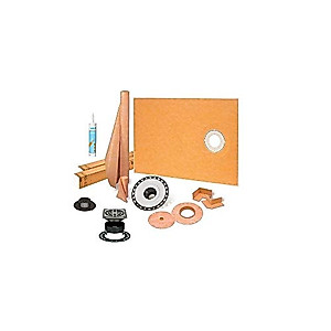 Schluter Kerdi 38 Inch x 60 Inch Offset Shower Kit with 2 Inch ABS Flange, Stainless Steel Grate and Joint Sealant