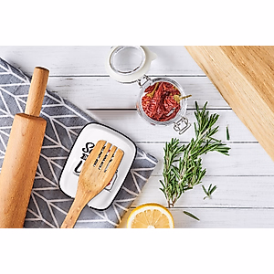 Hvukeke Ceramic Spoon Rest for Kitchen Stove Top Counter, Funny The Secret Ingredient Is Always Love White Spoon Holders for Chef, Mom, Grandma Cute Kitchen Gift