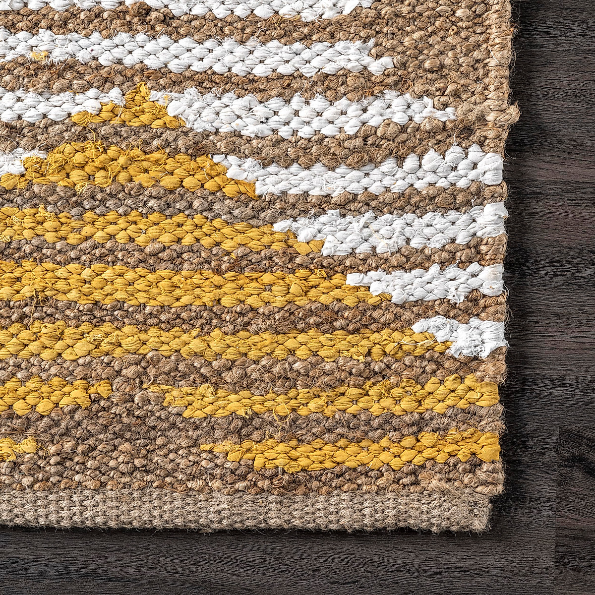 nuLOOM Hand Braided Marla Denim And Jute Diamonds Runner Rug, 2' x 6', Yellow