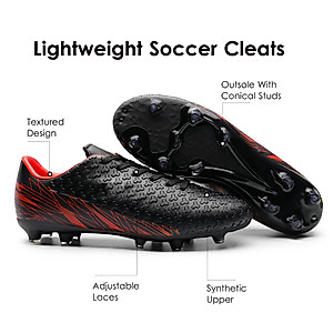 DREAM PAIRS Men's Firm Ground Soccer Cleats Shoes,Size 7,Black/RED,MEGA-1