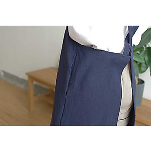 BBYBBS Adjustable Kitchen Apron Japan Style Cotton Linen with 2 Pockets Pinafore Apron For Women,Chef,Waitress,Hairstylist Fits for Grill,BBQ,Paint Cross Back H Shoulder Straps (Army Green)