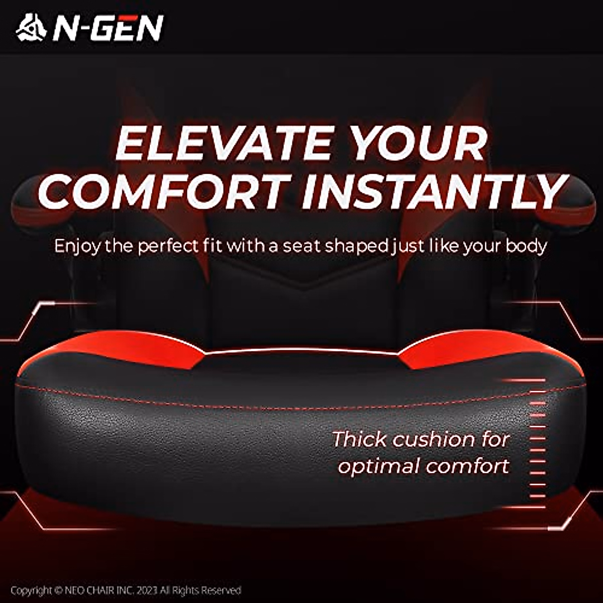 N-GEN Video Gaming Computer Chair Ergonomic Office Chair Desk Chair with Lumbar Support Flip Up Arms Adjustable Height Swivel PU Leather Executive PC Chair with Wheels for Adults Women Men (Red)