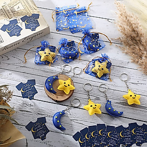 Huquary 300 Pcs Baby Shower Keychain Decoration Baby Shower Party Favors Moon Star Keychains Little Star Favors Thank You Cards Organza Bags for Guests Gender Reveal Keepsakes
