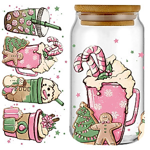 5Sheets Christmas Decorations UV DTF Transfer Sticker,Santa Claus Rub on Transfers Stickers Cute Cartoon Xmas UV DTF Cup Wrap Stickers for Glass Cups Christmas Decor Rub on Transfers for Crafts Decals