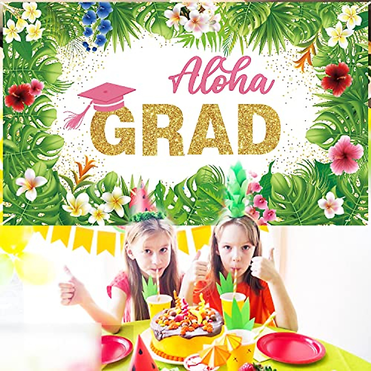Tropical Aloha Graduation Party Backdrop 2023 | Aloha Graduation Banner 2023 | Summer Hawaiian Luau Congrats Grad Class of 2023 Photography Background Banner | College Graduation Party Decorations