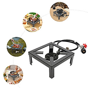 Square Portable Single Burner Outdoor Gas Stove Propane Cooker with Adjustable 0-20Psi Regulator Hose for Patio Camping, BBQ, Home Brewing, Turkey Fry, Maple Syrup Prep
