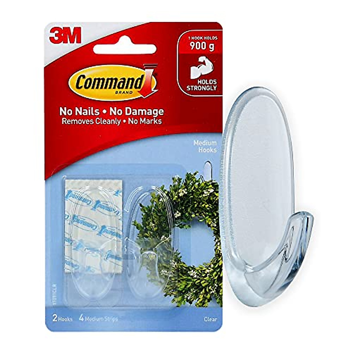 Command Plastic Hooks, Medium, Clear, 2-Hooks (17091CLR-ES)