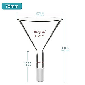 stonylab Borosilicate Glass Powder Funnel, Short Neck, 14/20 Joint Size, 75 mm Diameter