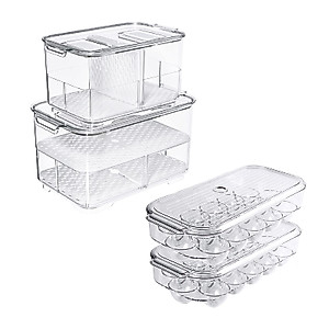 SANNO Vegetable Fruit Containers Fridge Food Storage Produce Saver Container Refrigerator Egg Holder Tray Stackable Covered Egg Tray Holder