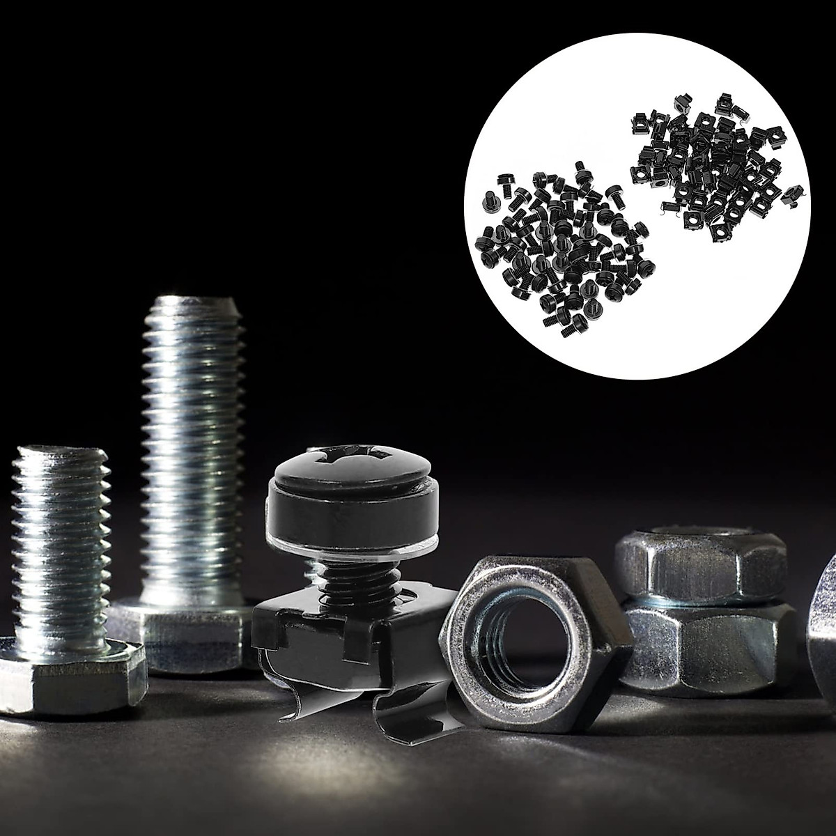 Server Rack Tools 50 Sets Cage Nuts and Screws Screws and Washers for Rack Mount Server Cabinet Rack Mount Server Shelves Black Tool Square Tool