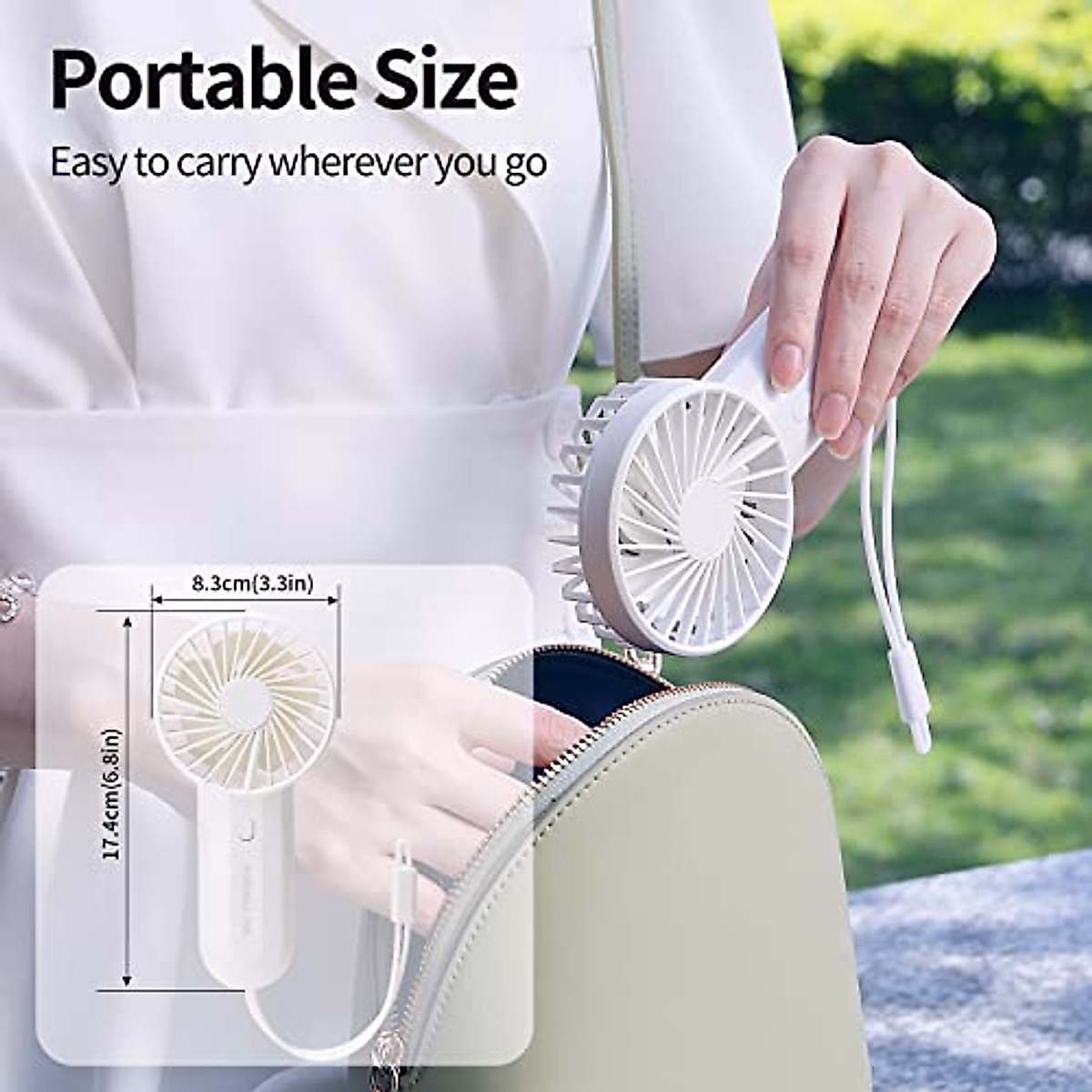 SmartDevil Portable Handheld Fan, Mini Dual-Bladed Hand Fan, 4000mAh Small Personal Rechargeable Battery Operated Fan, Powerful Wind, 3 Speed Adjustable, Hand Held Fan For Outdoor, Travel (White)