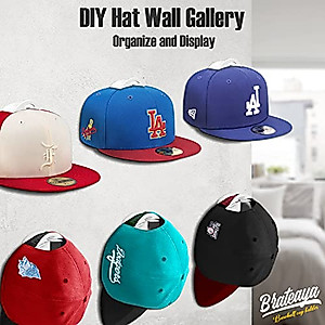 BRATEAYA Hat Hooks for Baseball Caps, Adhesive Hat Racks, Super Strong Ball Cap Holder, No Drilling Hat Organizer for Wall Display, White, 10 Pack