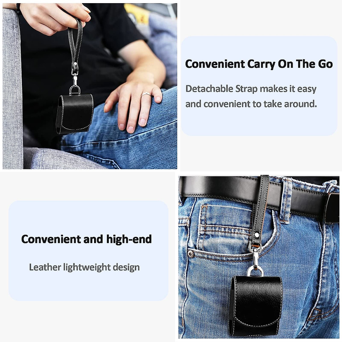 Miimall Compatible for Google Pixel Buds Pro Case Leather, Wear-Resist Magnetic Closure Protective Pouch Pocket with Lanyard, Holster Leather Case for Pixel Buds A-Series, Pixel Buds 2 (Black)