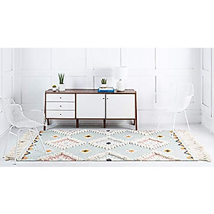 Unique Loom Mesa Collection Geometric, Natural Fibers, Southwestern, Bohemian Area Rug, 3' 3" x 5' 1" Rectangle, Light Aqua/Ivory
