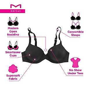 Maidenform One Fab Fit Underwire Bra, Push-Up T-Shirt Bra, Modern Demi Bra, Lightly Padded Bra with Convertible Straps, Paris Nude, 36C