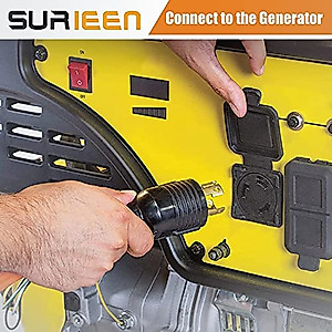 SURIEEN 30 Amp to 15 Amp Adapter Generator Power Cord, 3 Prong NEMA L5-30P Male Plug to 3X 5-20R/5-15R Female, Connectors Adapter Cord with Lighted End, 1.5 FT
