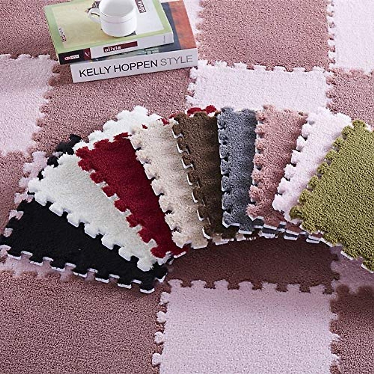 ALGFree Soft Foam Play Mats, Suede Interlocking Tiles Non-Slip Splice Protective Flooring Mats Childrens Room Crawling Mat， 30x30x1cm，Free Splicing (Color : E, Size : 20pcs)