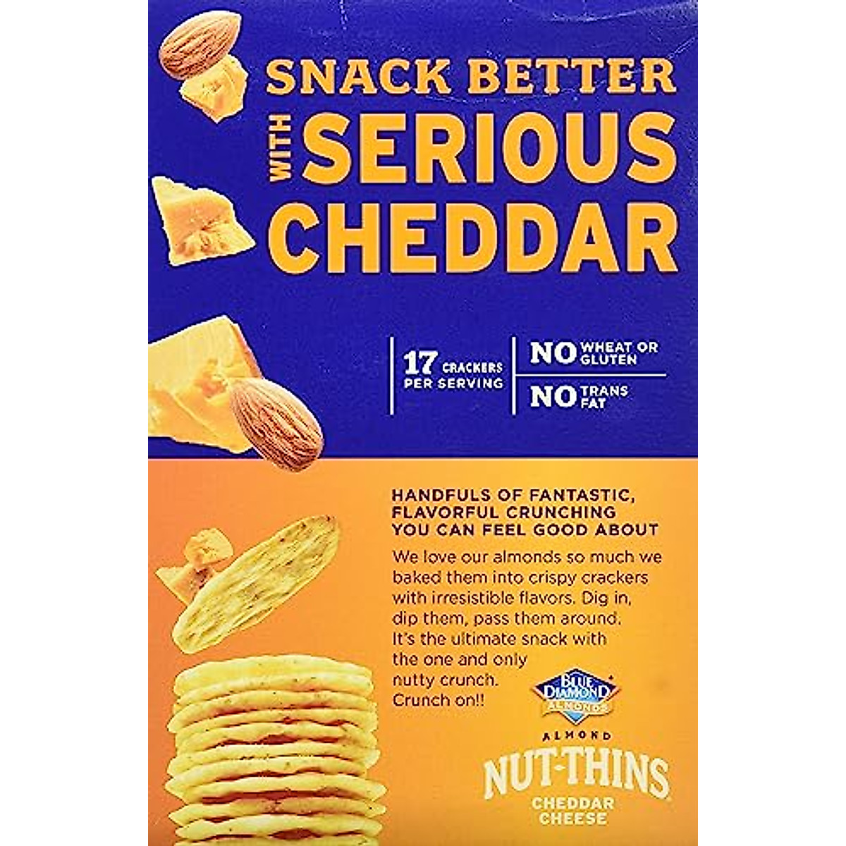 Blue Diamond Almonds Nut-Thins Gluten Free Cracker Crisps, Cheddar Cheese, Family Size, 7.7 oz