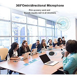 TONGVEO Bluetooth Speakerphone Conference Microphones, Wireless Conference Speaker 360°Voice Pick up with 4 AI Noise Cancellation Mics USB/Dongle/Bluetooth Connection 8 Hour Call Time for 8-12 People