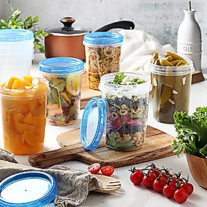 Tafura Freezer Containers for Food with Twist Top Lids [32 Oz - 10 Pack] Reusable Plastic Soup Containers with Screw On Lids | Freezer Containers for Food Storage with Cover | Leakproof, BPA Free