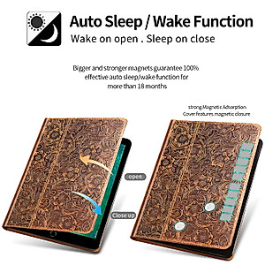 Gexmil Leather Case for iPad 10.2 Inch, 9th/8th/7th Gen,Cowhide Folio Cover for iPad 2021/2020/2019, Genuine Leather case, Auto Wake/Sleep,Adjustable Stand,Floral Brown