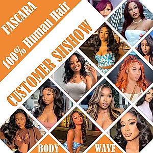 FASCARA 13x4 Body Wave Lace Front Wigs Human Hair Pre Plucked 180% Density HD Transparent Lace Frontal Wigs Human Hair for Women 9A Glueless Wigs Human Hair with Baby Hair 18Inch Natural Color