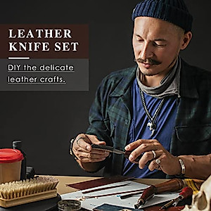 8 Pieces Leather Knife Set, Including Leather Edge Beveler Leather Groover Leather Cutter Wood Leathercraft Edge Slicker Burnisher Leather Crafting Tools Skiving Knife Leathercraft Accessories