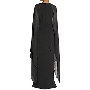 MAYFASEY Women's Flare Chiffon Sleeve High Split Formal Evening Gown Maxi Dress with Cape Black XXL