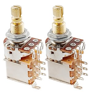 Musiclily Pro Brass Metric Size Push/Push A500K Guitar Pots Audio Taper Potentiometers for Eelectric Guitar or Bass (Set of 2)