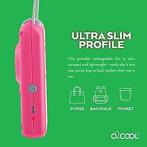 O2COOL Personal Travel Rechargeable Battery Powered Neck Cooling Fan, 2-Pack (Pink)