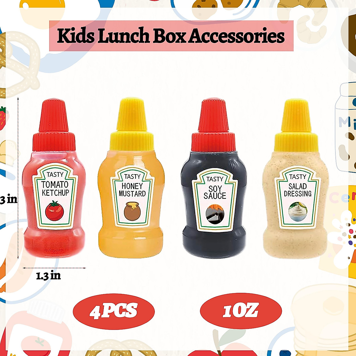 WXOIEOD 4 Pieces Mini Condiment Bottles, Mini Ketchup Bottle, Small Condiment Squeeze Bottles Sauce Container for Lunchbox Bento Box Accessories Travel Honey Salad Dressing