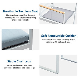 LebenLiebe Outdoor Dining Chair Set Patio Dining Chairs Set of 2 with Seat Cushions Aluminum Outdoor Furniture Chair with Teak Armrest for Garden,White Frame