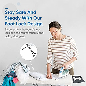 TIDY ZEBRA Compact Ironing Board Full Size European Made – ULTRA THICK PADDED FOAM AVOIDS MOLD - Organic 100% Cotton Ironing Boards Covers - Sturdy Lightweight Iron table, Bonus Iron Board Cover 13x43