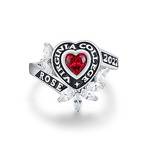 JNJ Women's Class Ring, personalized for high school and college graduates, Sterling Silver, Birthstone, Original design, Heart collection-Jour Nouveau Jewelry (Platinum)