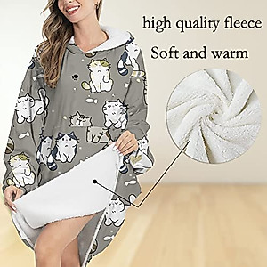 Darrenvan Wearable Blanket Hoodie Oversized Sweatshirt Blanket Adults women men Hooded Sherpa Blanket Giant Pocket reversible clothes Grey cat