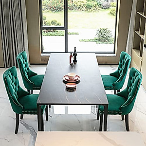 Dining Chairs Set of 4, Modern Upholstered Velvet Dining Room Chairs with Ring Pull Trim and Button Back,Luxury Tufted Dining Chair for Living Room,Kitchen(Green)