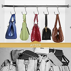 PUPINGPIG Purse Hangers for Closet 10 Pack Bag Hooks, Twist Design S Metal Hanger Hooks for Bag, Large Size Closet Rod Hooks for Hanging Handbags, Purses, Belts, Scarves, Hats, Clothes (Silver)