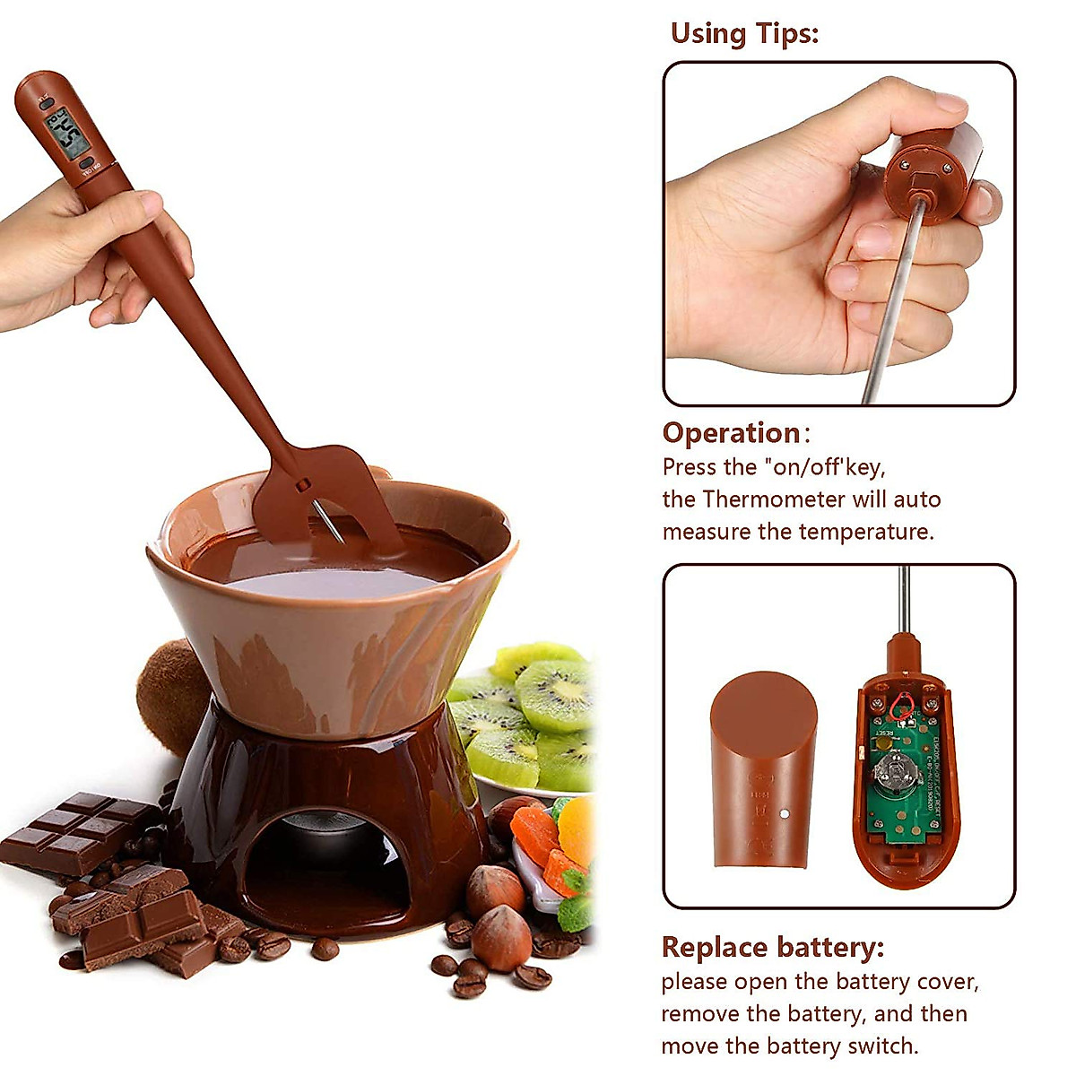 Candy Thermometer Spatula 2 in 1, Silicon Spatula with Thermometer in Handle, Instant Read Digital Thermometer and Spatula Stirrer for Kitchen,Chocolate, Creams, Sauces, Jams and Syrups, Meat Cooking