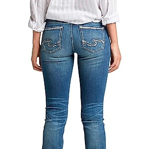 Silver Jeans Co. Women's Tuesday Low Rise Slim Bootcut Jeans, Medium Indigo Distressed, 25W x 35L