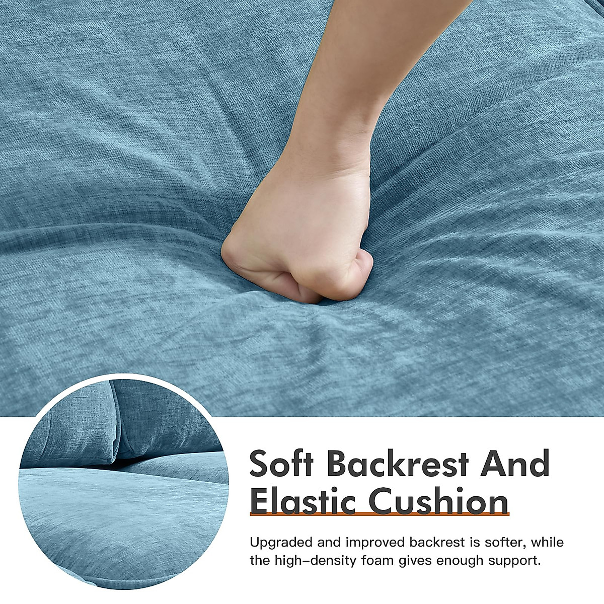 EASELAND Chenille L Shaped Sleeper Sofa, 83” Couch for Living Room, Comfy Couch for Bedroom with Convertible Chaise, Thick Wide Cushion, Couch with Fluffy Armrests, Metal Legs, Washable Cover(Blue)