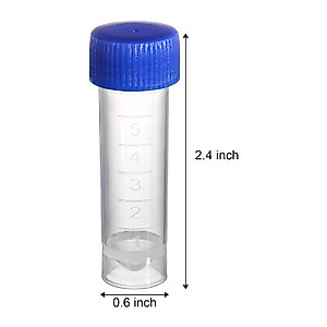 ZENFUN Set of 100 Plastic Test Tubes with Lids, 5 ml Graduated Shot Tubes with Screw Caps Small Vials Container for Liquid, Laboratory, School