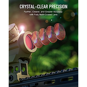 PINTY Red Dot Sight, Micro Reflex Sight 4 MOA Rifle Scope with 1 Inch Riser Mount 11 Brightness Levels Battery QD Mount for Picatinny and Weaver Rail Mounts on Pistols Rifles Long Guns More, Khaki