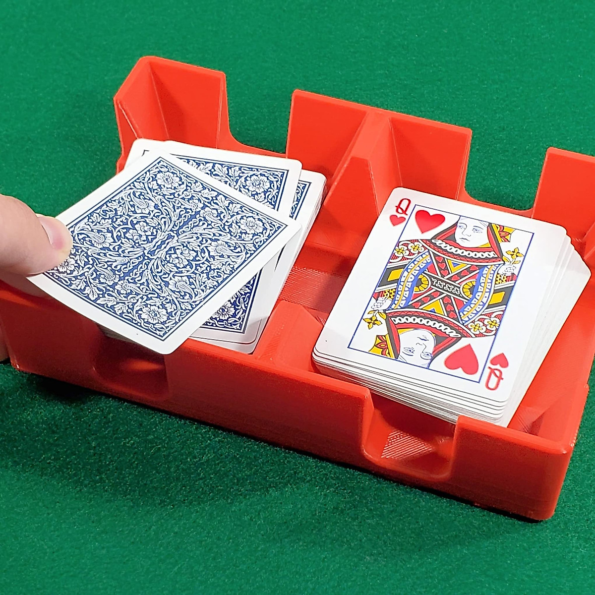 Minimalist Playing Card Tray for Card Games Like Canasta, Rummy, UNO and More - Cardian cardholder/Caddy with Felted Bottom - Non-Swivel - Made in USA (Red)