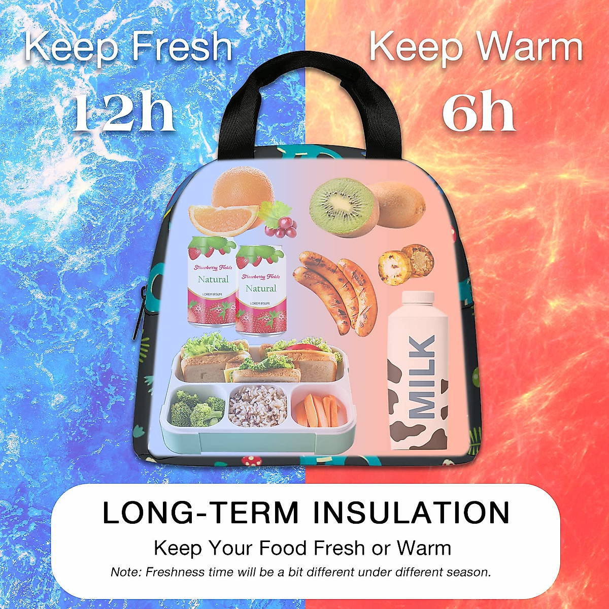 Velivn Lunch Bag for Kids, Leakproof Insulated Lunch Box with Front Pocket for Boys/Girls Reusable Zipper Cooler Tote Bag for Work School Picnic Camping (Dark Grey with Dinosaur)