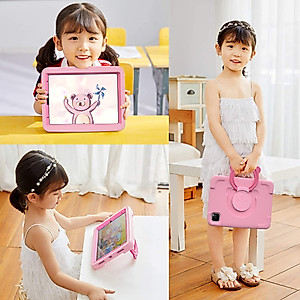 PZOZ iPad Kids Case Compatible for iPad Pro 11 inch 2022 2021 2020 2018(4th/3rd/2nd/1st Generation), EVA Shockproof Rotate Handle Folding Stand Heavy Duty Protective Cute Cover for Boys Girls (Pink)