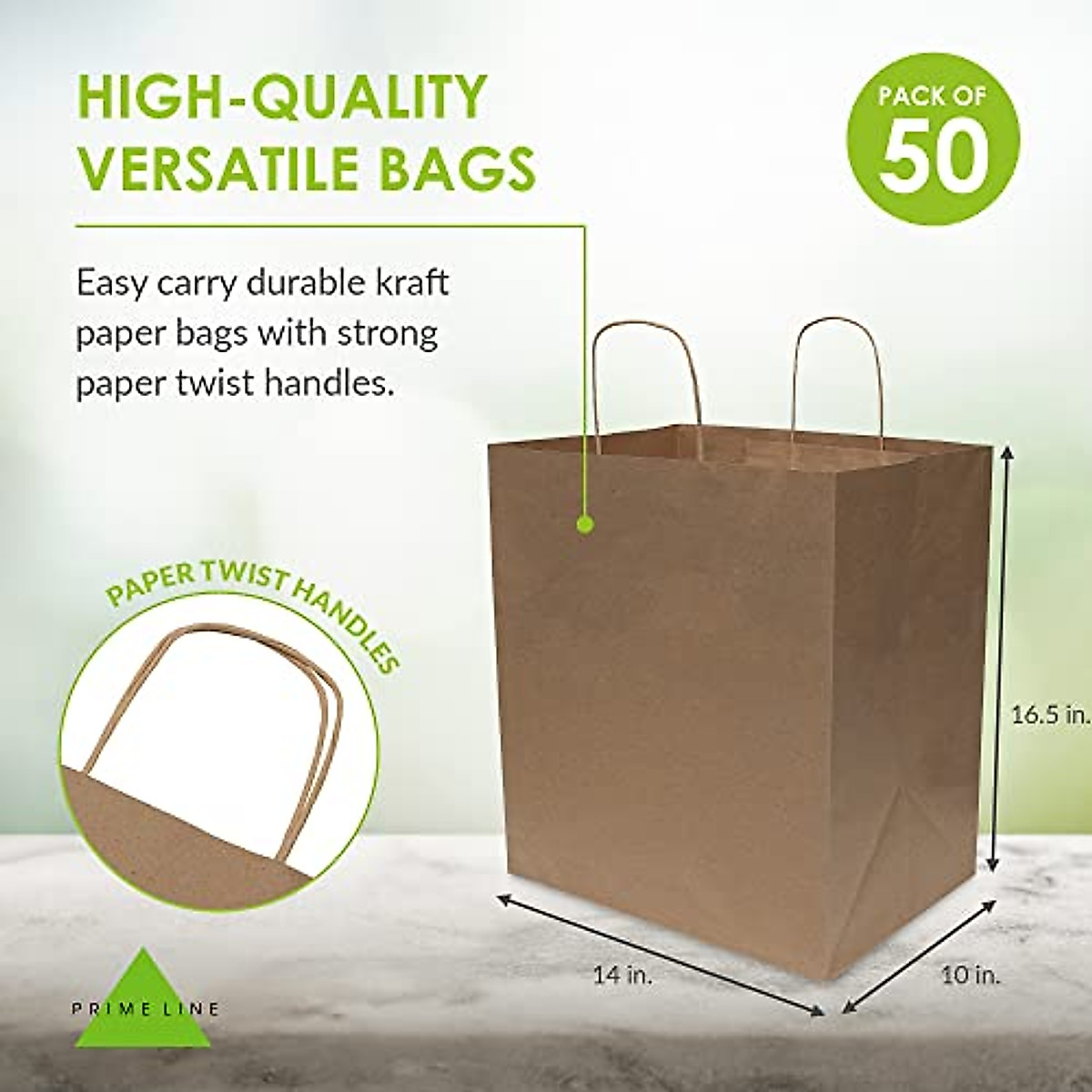 Shopping Bags for Boutique - 14x10x16.5 Inch 50 Pack Kraft Paper Bags, Large Brown Paper Bags with Handles, Small Business, Retail, Merchandise Bags, Restaurant Supplies, Takeout, Delivery Bags, Bulk