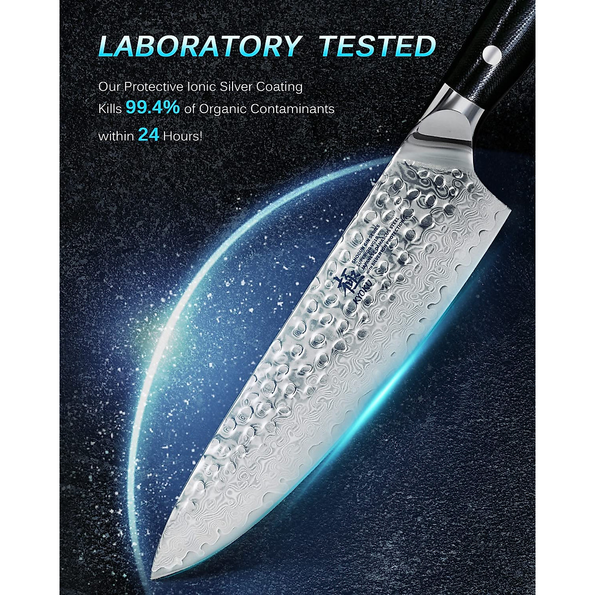 KYOKU Gin Series Chef Knife, 8" All Purpose Kitchen Knife, Japanese VG10 Damascus Stainless Steel Knife with Silver Ion Blade G10 Handle Mosaic Pin, Professional Knife for Meat Fruit Vegetables