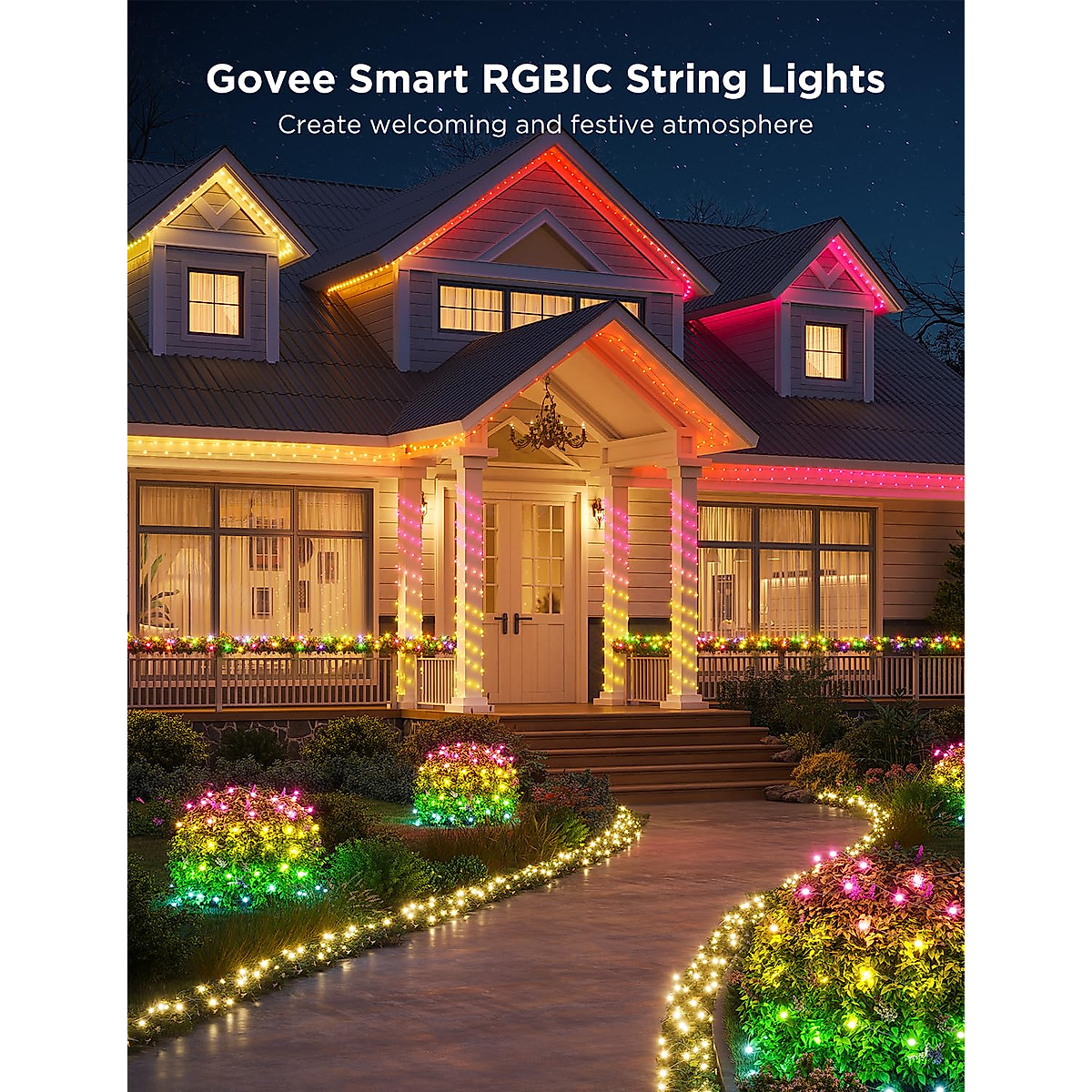 Govee 66ft String Lights, Smart RGBIC Rope Lights Indoor with 99+ Preset Scene Modes, IP65 Waterproof Christmas LED Lights Outdoor, Sync with Music, Works with Alexa, Holiday Home Party Decoration